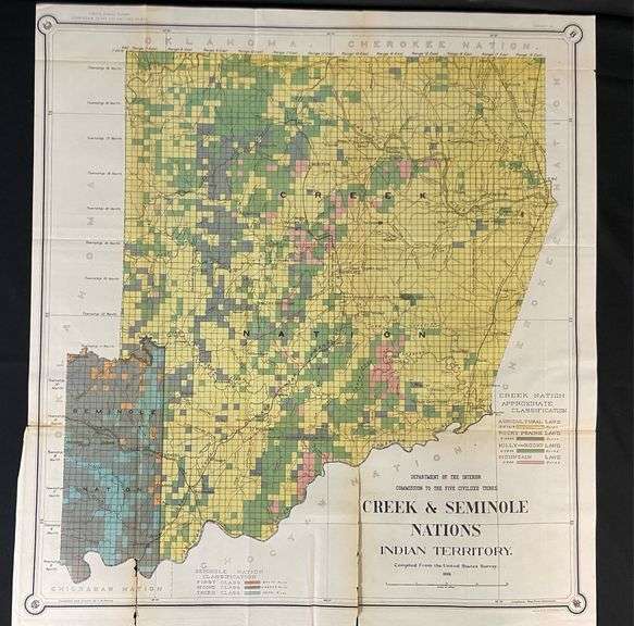 Creek & Seminole Nations Indian Territory Map - Oklahoma Cherokee ...