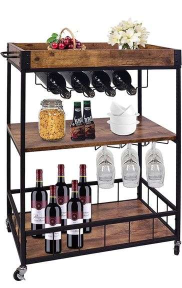 aboxoo Wine Serving Bar Cart 3 Tiers Large Home Trolley Rolling Wine ...