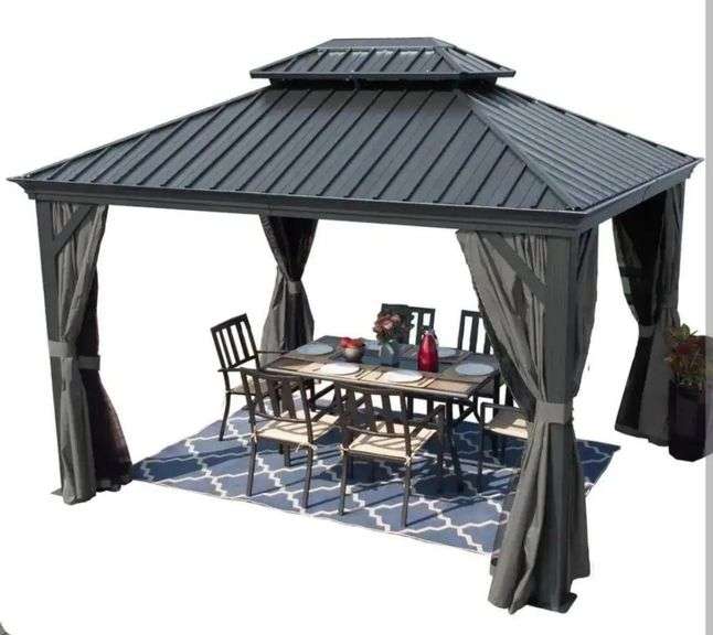 Kozyard 12 ft. D x 10 ft. H x 20 ft. W Hardtop Double-Roof Gazebo ...
