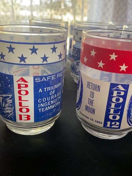 Apollo commemorative glasses: Three Apollo 12 4" glasses and Seven ...
