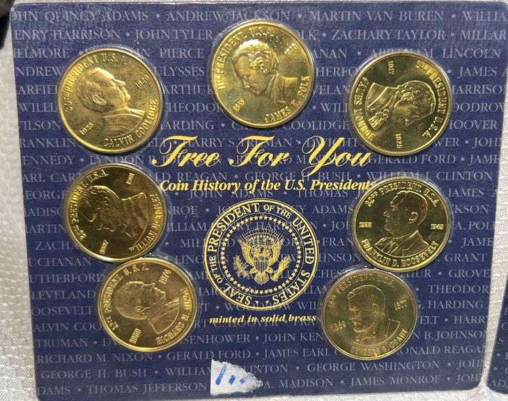 (4) Cards of Solid Brass Commemorative Coins of U. S. Presidents/24 ...