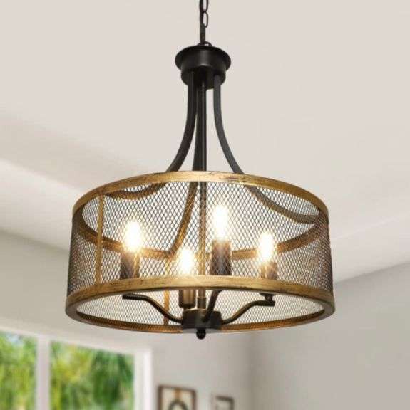 DLLT 4-Light Farmhouse Chandelier, 16" Industrial Pendant Lighting ...