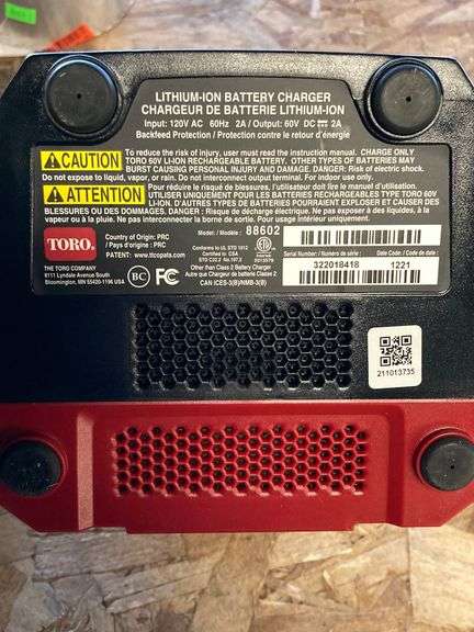 Toro Flex-Force Lithium-ion Power charger and Flex Force L324 60 Volt battery - Metzger Property ...