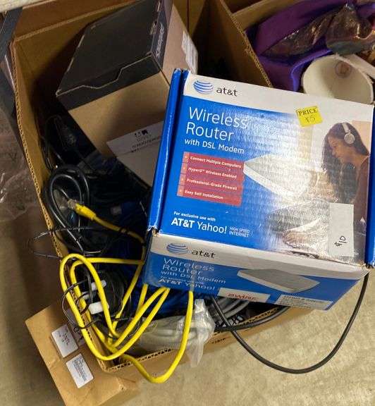 Wireless router with dsl modem, router boards, computer keyboard ...