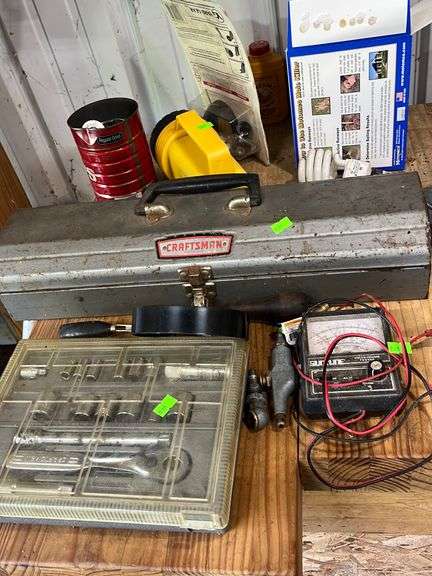 Craftsman toolbox and tools, volt/ohms tester, flashlight ...