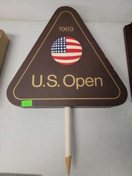 1969 U.S. Open wooden lawn sign, 9.5" triangle, 1.75" Deep, - Metzger ...