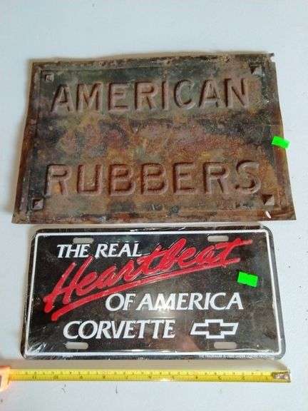 American Rubbers metal sign 14x10 and Corvette 12x6 metal sign ...