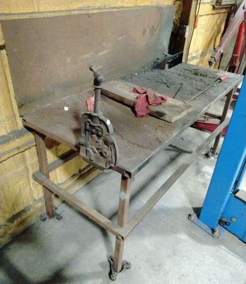 Metal work bench 69x30x35 with pipe vise - Metzger Property Services LLC