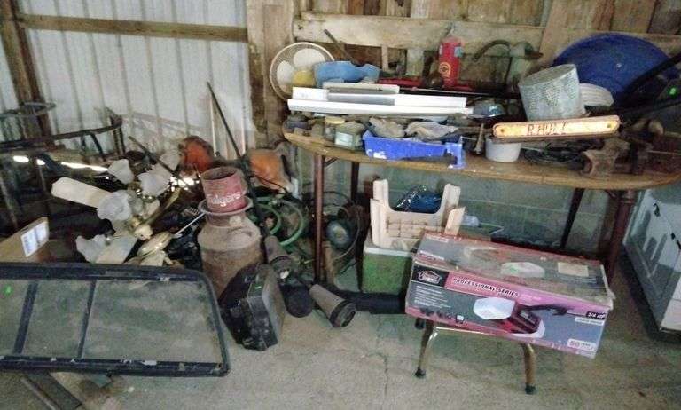 Sliding rear pickup window, hobby horse, milk can, bench vises, tool ...