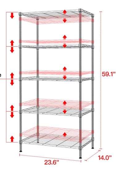 SINGAYE 5 Tier Adjustable Storage Shelf Metal Storage Rack Wire ...