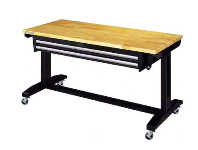 Husky 72 in. Adjustable Height Workbench Table with 2-Drawers in Black ...
