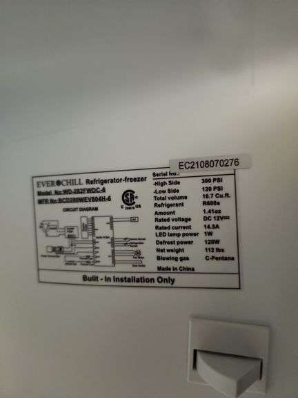 Everchill RV refrigerator opens to the right 10.7 cu.ft model number WD ...