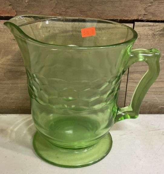 7 Inch Green Depression Glass Pitcher - Metzger Property Services LLC