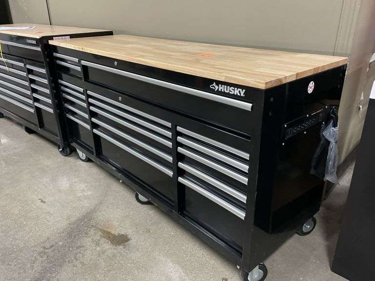 Husky 72 inch 18 drawer mobile workbench with solid wood top scratches ...