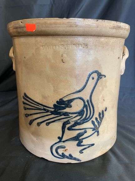 3 Gallon Whites Utica NY bird salt glazed crock - Metzger Property ...