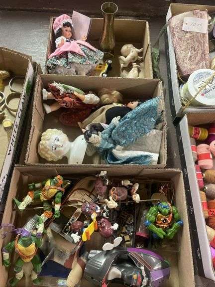 Ninja turtle figurines, raisinets, Misc Toys, Porcelain doll head, Misc ...