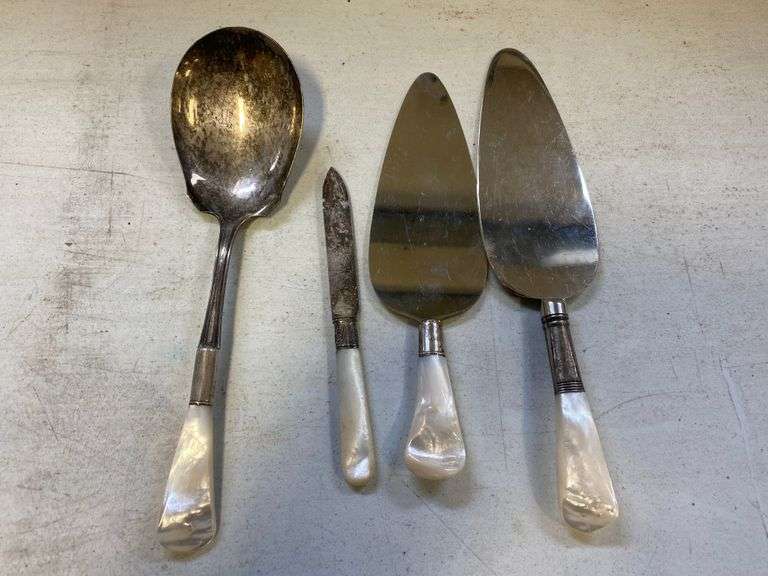 Sterling Silver serving utensils with mother of pearl handles - Metzger ...