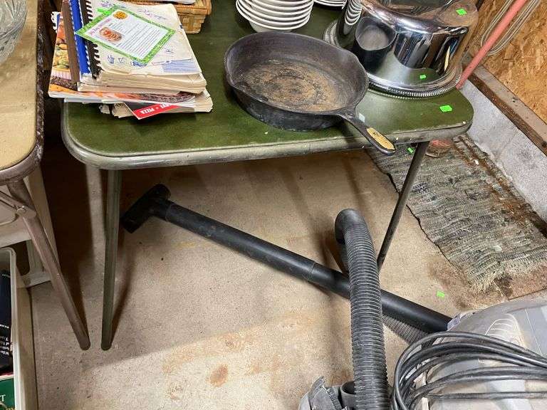 (4) Metal card table chairs and table 30”x27”x30” (no contents ...