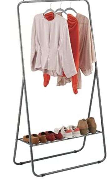 mDesign Garment Rack, Portable, Tall Vertical Storage Unit with Shelf ...