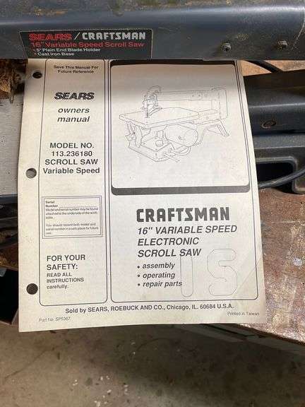 Craftsman 16 inch variable speed electronic scroll saw and manual ...