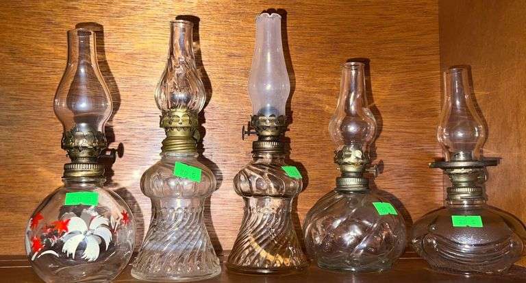 (2) Antique Miniature Swirled Depression Glass Oil Lamp 8”, Vintage ... (2) Antique Miniature Swirled Depression Glass Oil Lamp 8”, Vintage ...