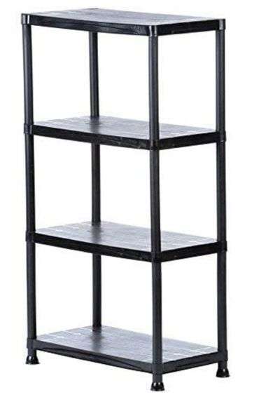 HDX 4-Shelf Black Plastic Storage Shelving Unit | 15 in. D x 28 in. W x ...