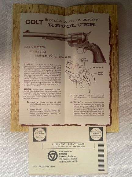 Colt Single Action Army Revolver Instruction Brochure. This is original ...