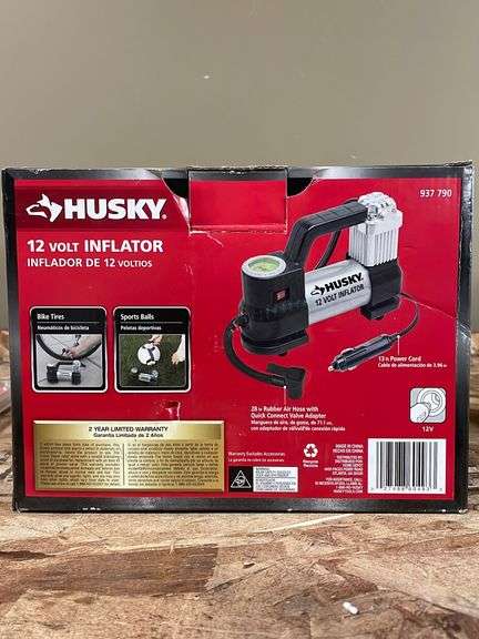 Husky 12 Volt Inflator, Inflates up to 130 PSI, 13 FT Reach Power Cord ...