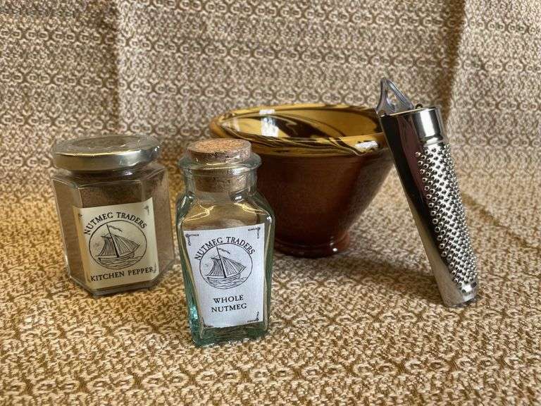 Nutmeg Traders Spices, Grater & Henderson Glazed Pottery Bowl Set ...