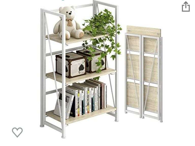 4NM No-Assembly Folding Bookshelf Storage S Shelves3 Tiers Vintage ...