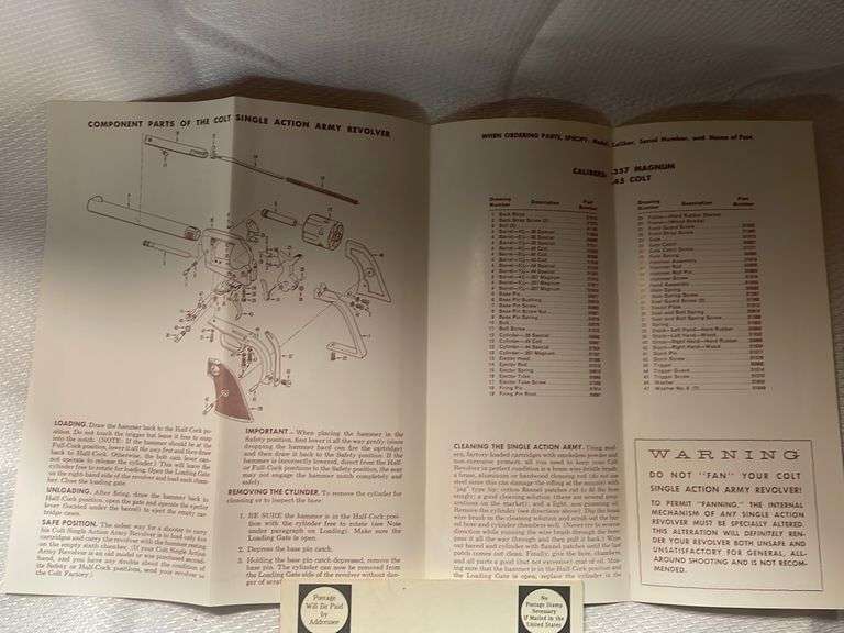 Colt Single Action Army Revolver Instruction Brochure. This is original ...