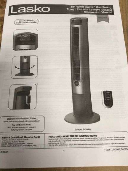Lasko 42 inch wind curve oscillating tower fan - Metzger Property ...