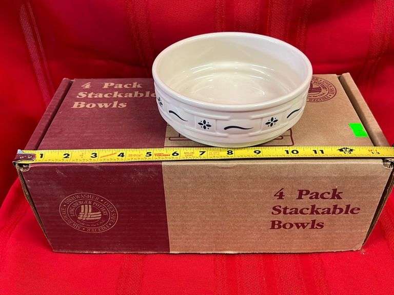 Longaberger Pottery Blue 4 pack Stackable Bowls in box - Metzger ...