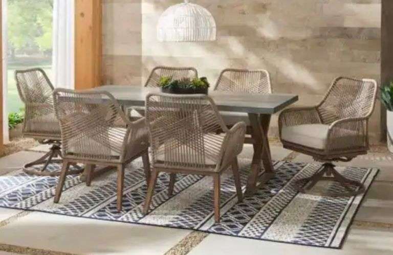 Hampton Bay Haymont 7-Piece Steel Wicker Outdoor Dining Patio Set with ...