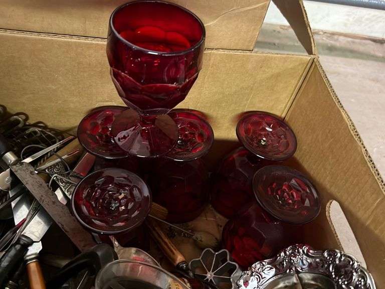 Ruby glasses, kitchen utensils, knives, caulking gun, string trimmer ...