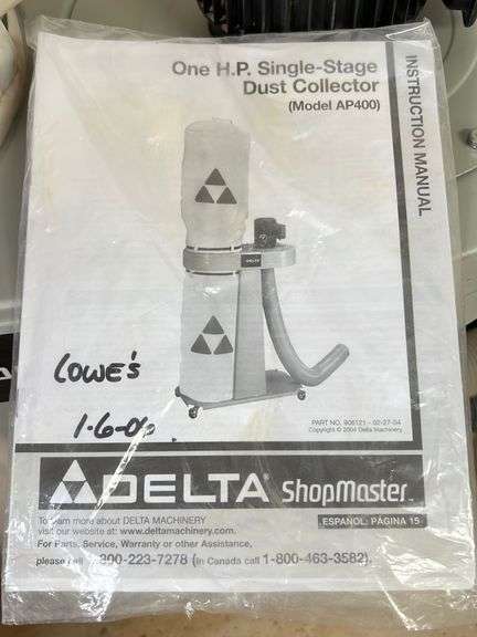 Delta Shopmaster One H.P. Single-Stage dust collector - duct work ...