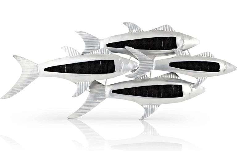 Metal School of Fish Wall Art - 31"x 13" Silver Fish Wall Decor with ...