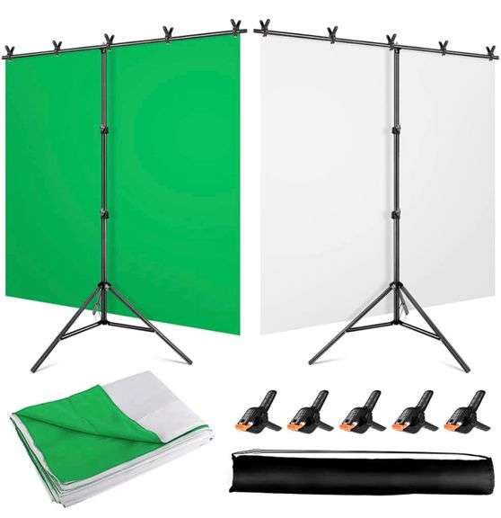 YAYOYA White-Green Screen Backdrop Stand Kit with 5x6.5ft 2-in-1 ...