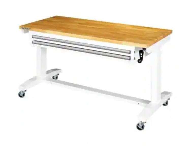 Husky 52 in. W x 24 in. D Steel 2-Drawer Adjustable Height Solid Wood ...