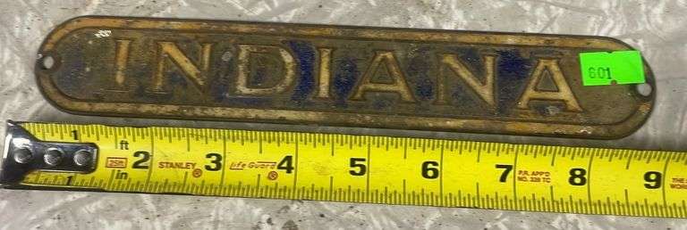 Metal Indiana sign - embossed letters - Metzger Property Services LLC