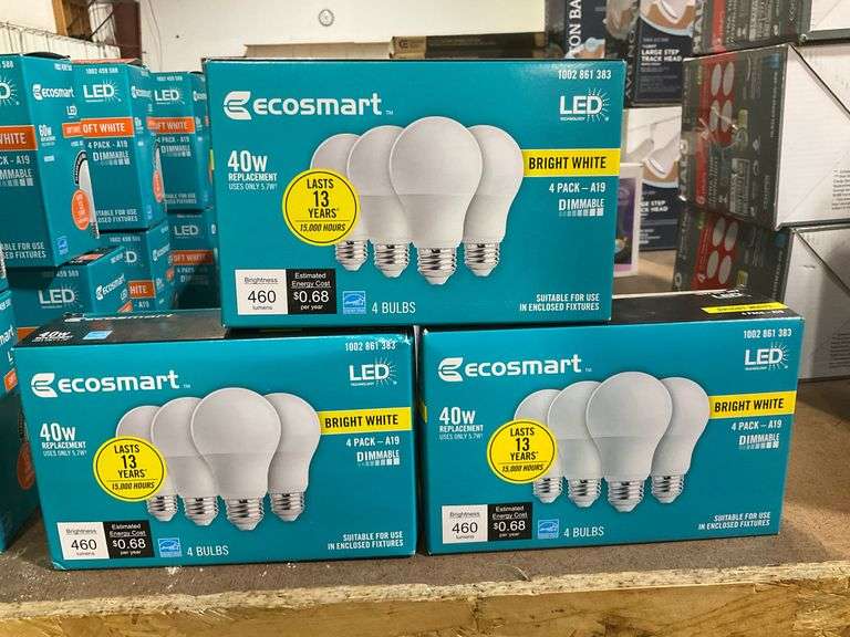 3 boxes EcoSmart 40w Replacement dimmable bright white bulbs, 4 pack ...