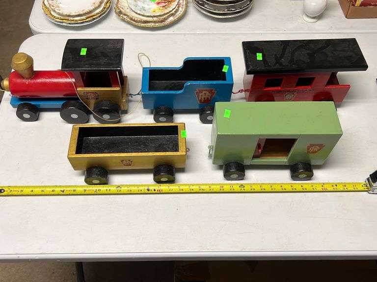 PRR Wooden Train set including - Engine, (3) Cars (1) Caboose ...