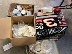 Puzzles, glass snack ware set, Hummingbird feeders, Dale Earnhardt rug ...