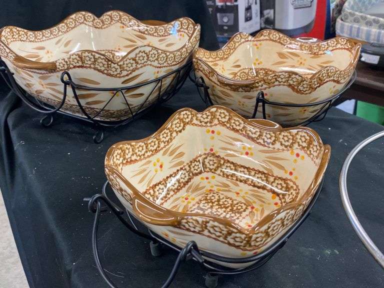 (3) decorative bowls by temp-tations presentable ovenware other ...