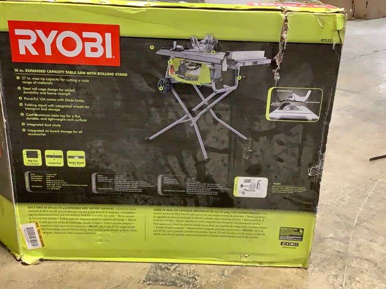 RYOBI 15 Amp 10 in. Expanded Capacity Portable Table Saw With Rolling ...