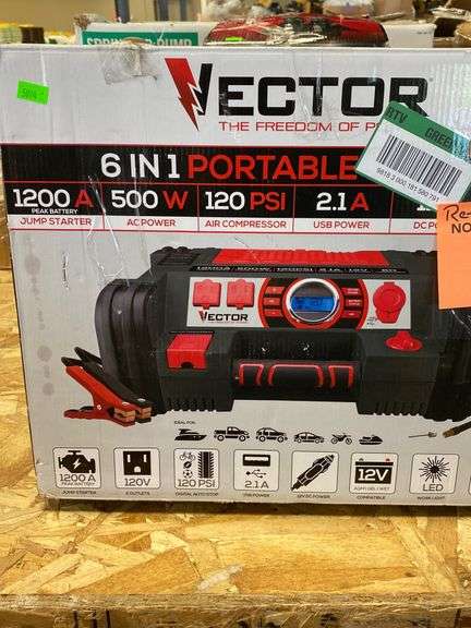 Vector 6-in-1 Portable Power Station, 1200A, 500W, 120PSI - Metzger ...