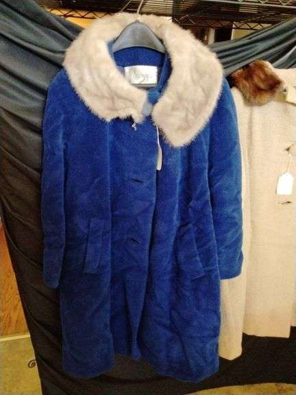 Newman’s blue coat with fur collar, tan boiled wool coat with fur ...