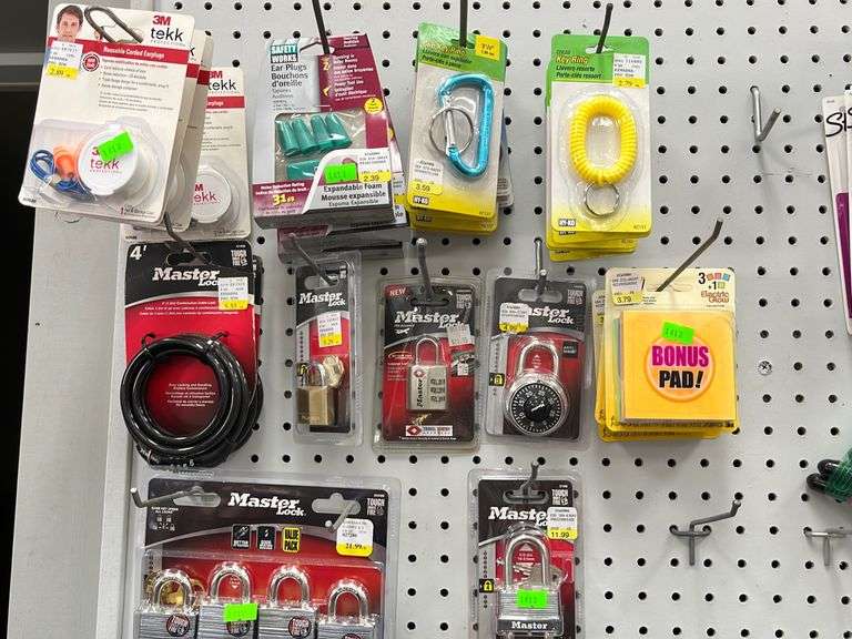 Master locks, ear plugs, key rings, post its - Metzger Property ...