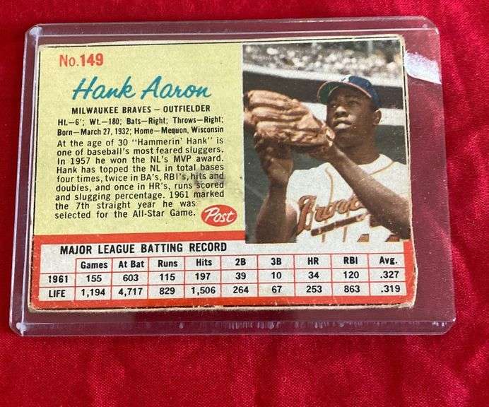 Hank Aaron Milwaukee Braves Outfielder Post Collectors Card - Metzger ...