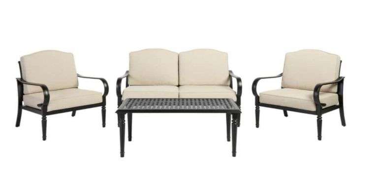 Hampton Bay Laurel Oaks Black 4-Piece Steel Outdoor Patio Conversation ...